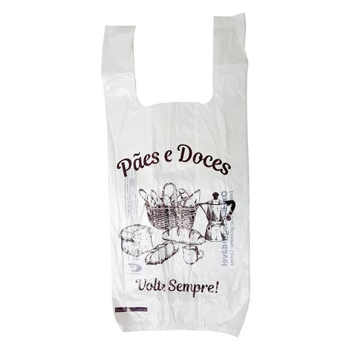 SACOLA CAMISETA CENTRAL PADARIA 38X50 BRANCA OXIBIODEGRADÁVEL | Multpel
